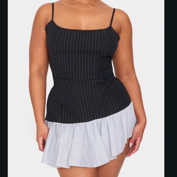 PrettyLittleThing | Dresses | Plt Plus Black Contrast Pinstripe Frill ...